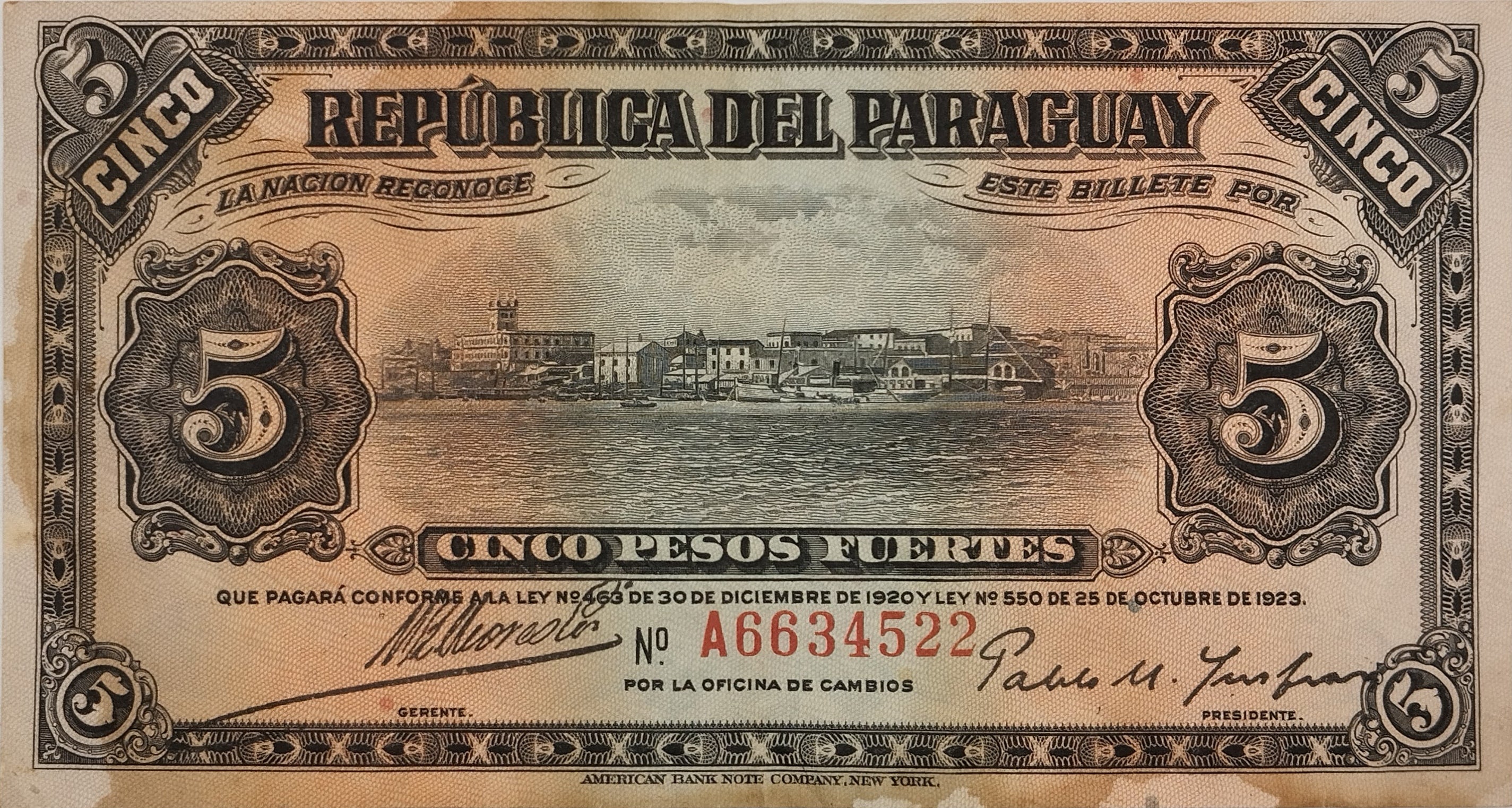 Paraguay - 1923 - 5 Pesos Fuertes – Numismática Magallanes